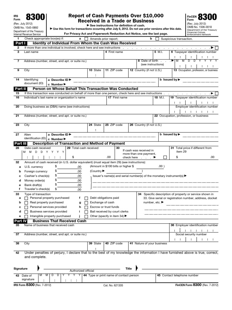 IRS Publication Form 8300 | PDF | Cashier's Check | Cheque
