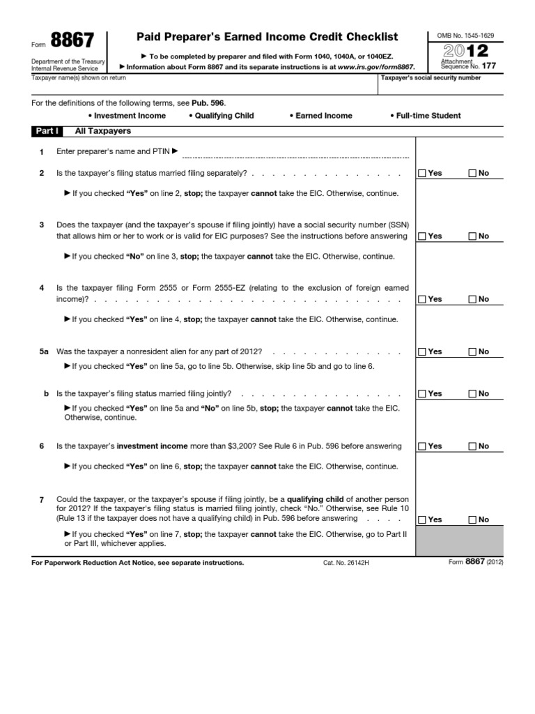 IRS Publication Form 8867 | PDF | Earned Income Tax Credit | Irs Tax Forms