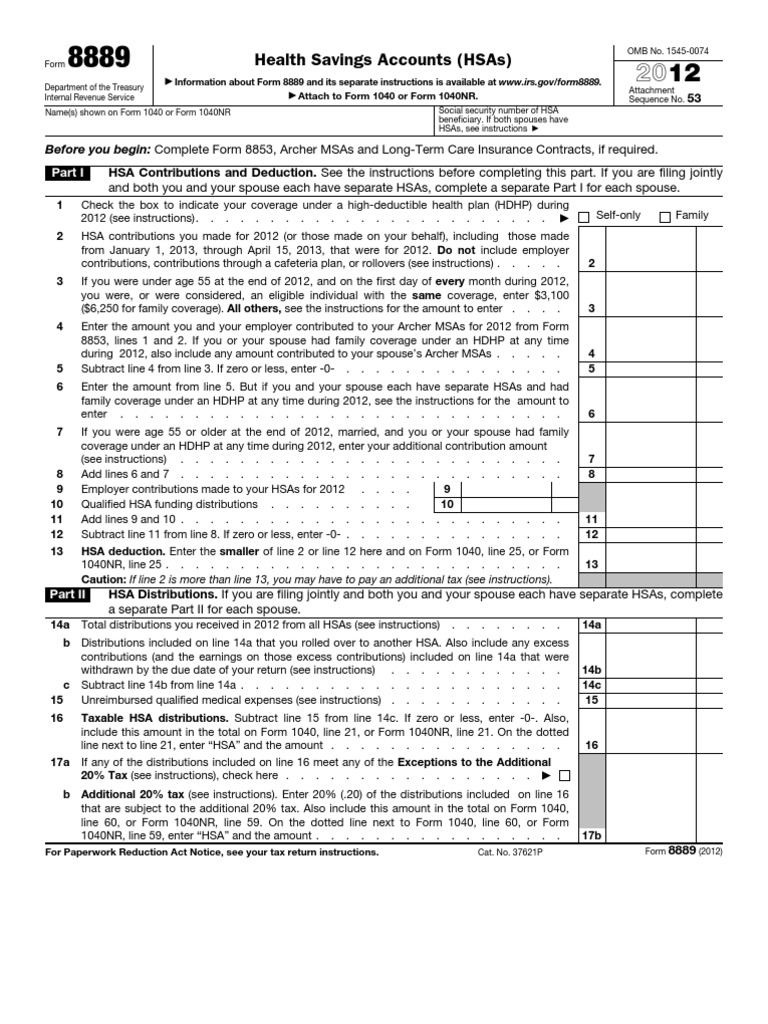 IRS Publication Form 8889 | PDF | United States Economic Policy | The ...