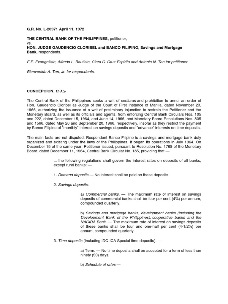 Central Bank Vs Cloribel | PDF | Interest | Banks