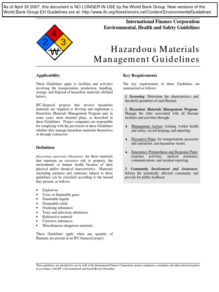 Hazardous Materials Management Guidelines: International Finance ...