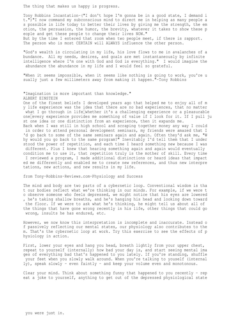 Tony Robbins Notes | PDF | Mind | Thought