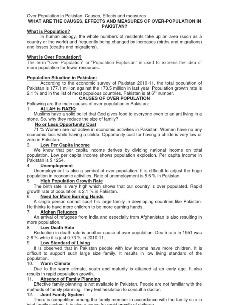 Over Population in Pakistan | PDF | Inflation | Economic Growth