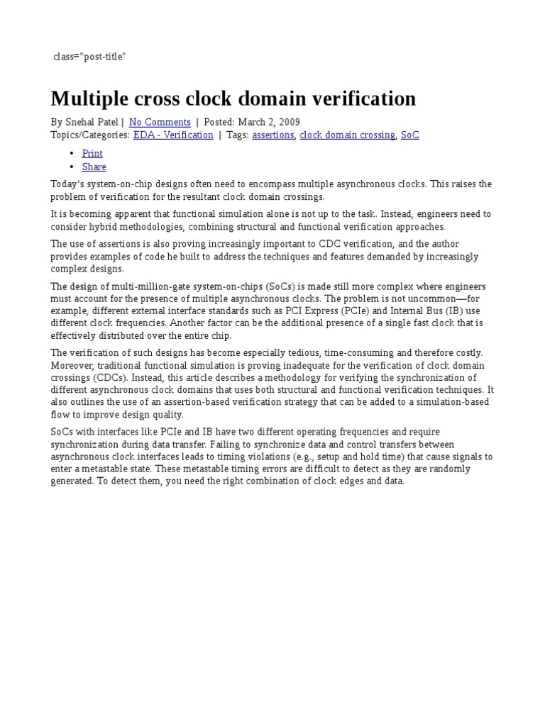 Clock Domain Crossing Basics | PDF | Formal Verification | Electronic Design
