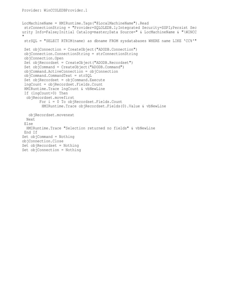 Wincc Oledb Connection String Pdf