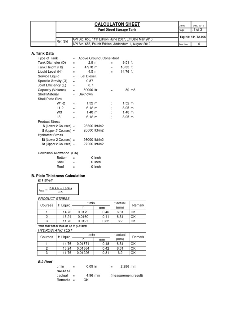 Tank Calc Sheet | PDF | Liquids | Nature