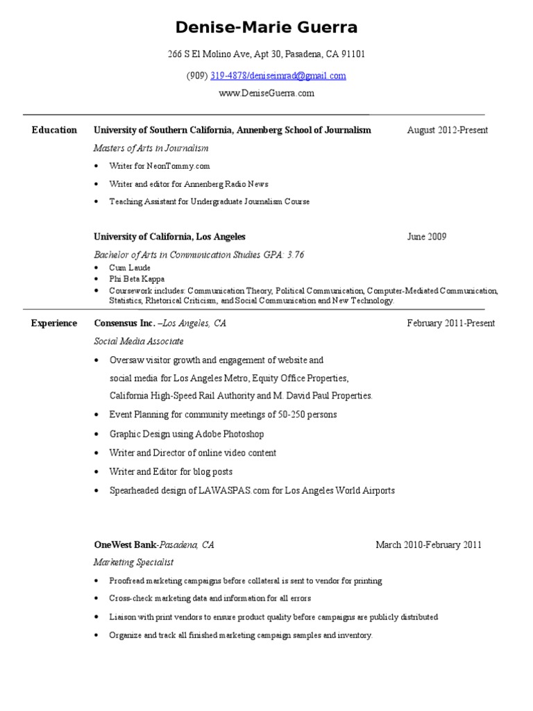 Denise Guerra Resume | PDF | University Of California | Websites