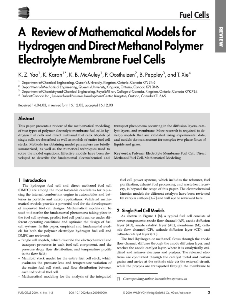 A Review of Mathematical Models For Hydrogen and Direct Methanol ...
