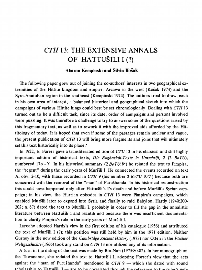 The Extensive Annals of Hattusili I (?) | PDF | Hittites