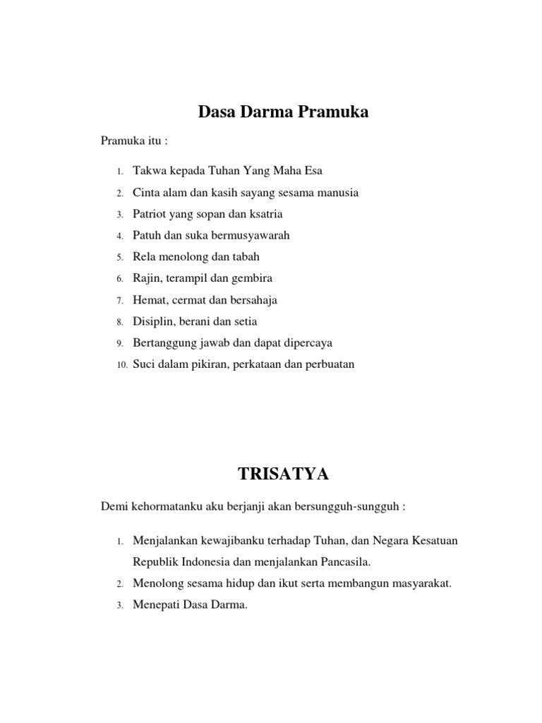 Dasa Darma Pramuka Dan Trisatya | PDF