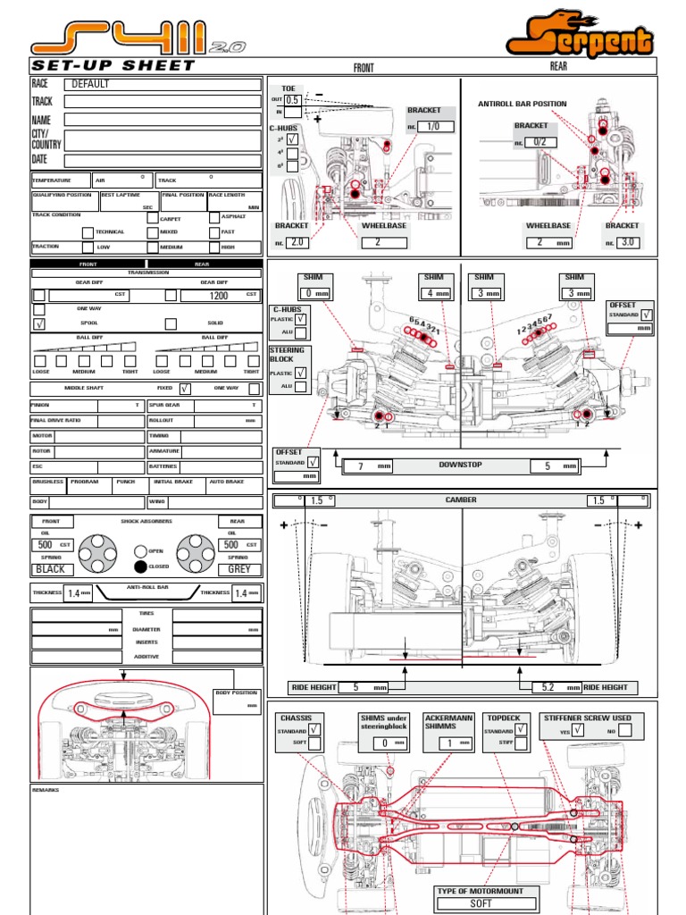 Xray XB8E RC Car Setup Sheet | PDF