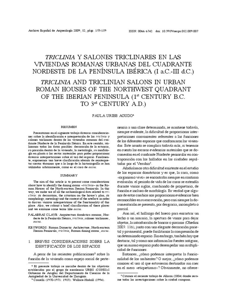 Triclinia y Salones Triclinares en Las Viviendas Romanas Urbanas Del ...