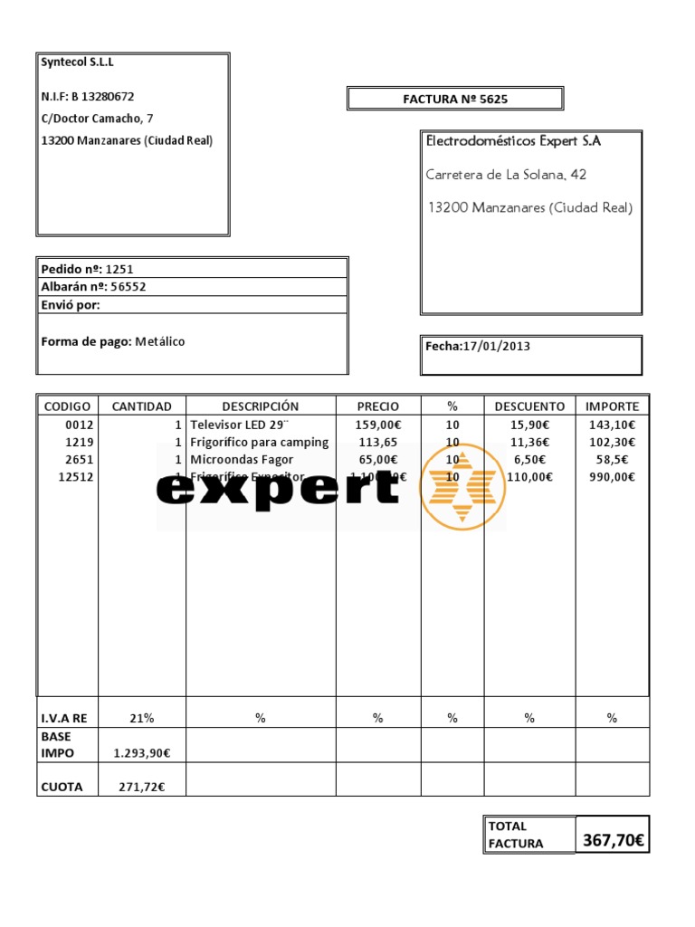 Factura de Electrodomésticos Expert | PDF
