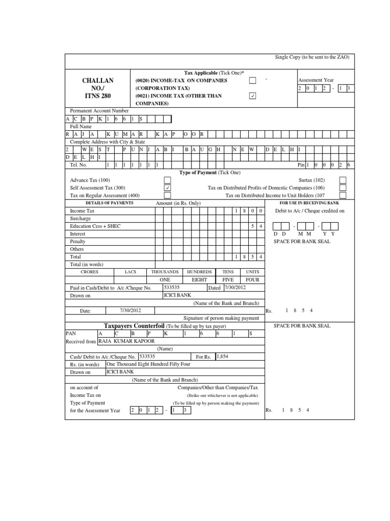 ITNS 280 Challan Payment Guide | PDF