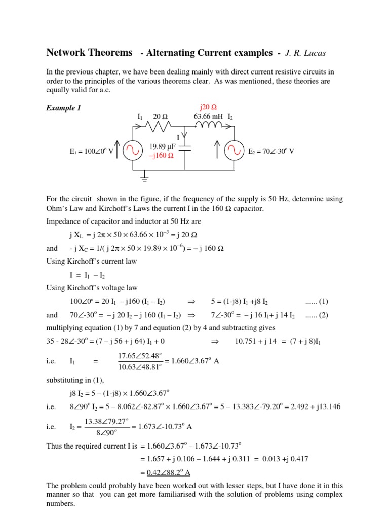 Network Theorems - Alternating Current Examples PDF | PDF | Electrical Engineering ...