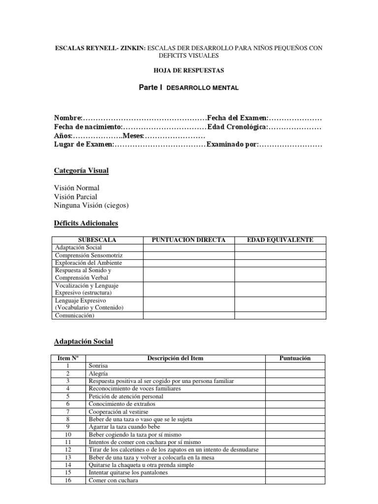Escalas de Desarrollo del Lenguaje Reynell | PDF | Comunicación ...