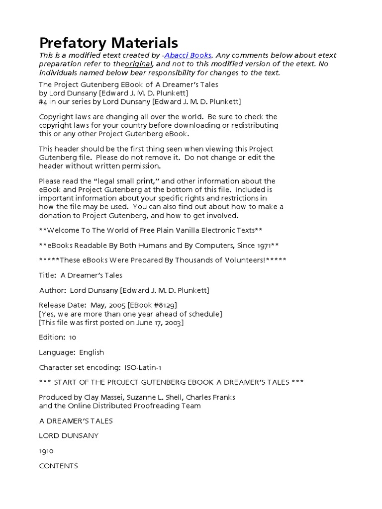 Prefatory Materials: Abacci Books | PDF | Project Gutenberg | E Books