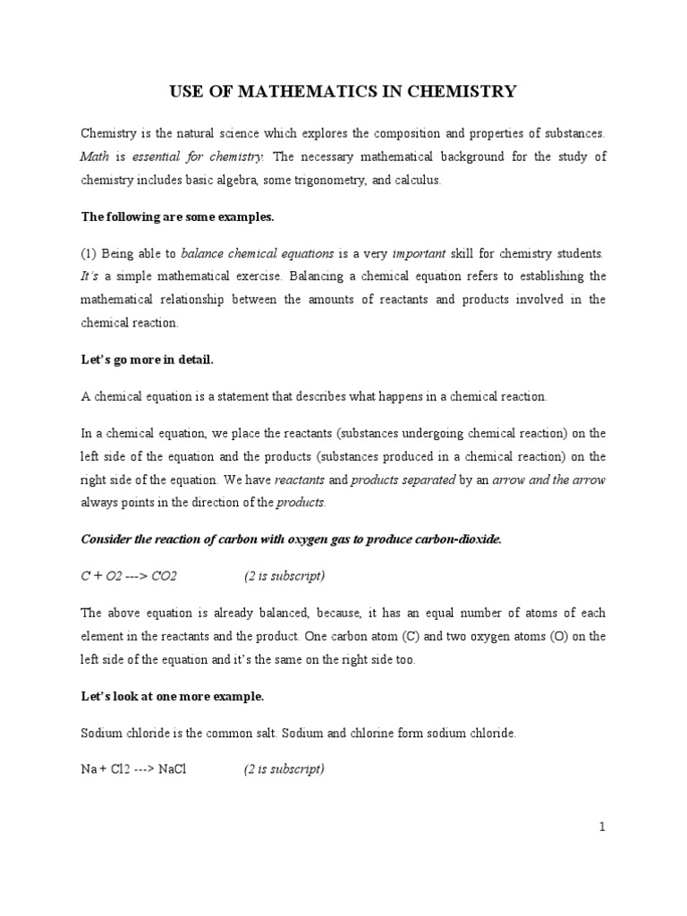 Use of Mathematics in Chemistry | PDF | Chemical Reactions | Chemistry