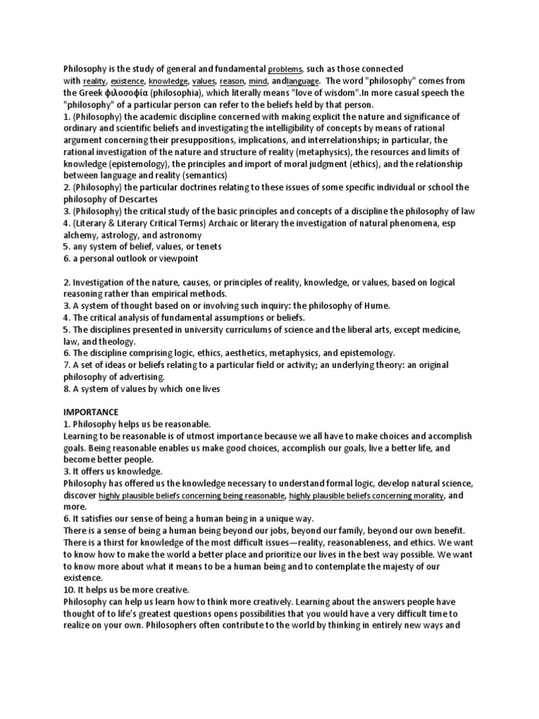 Problems Reality Existence Knowledge Values Reason Mind Language | PDF ...