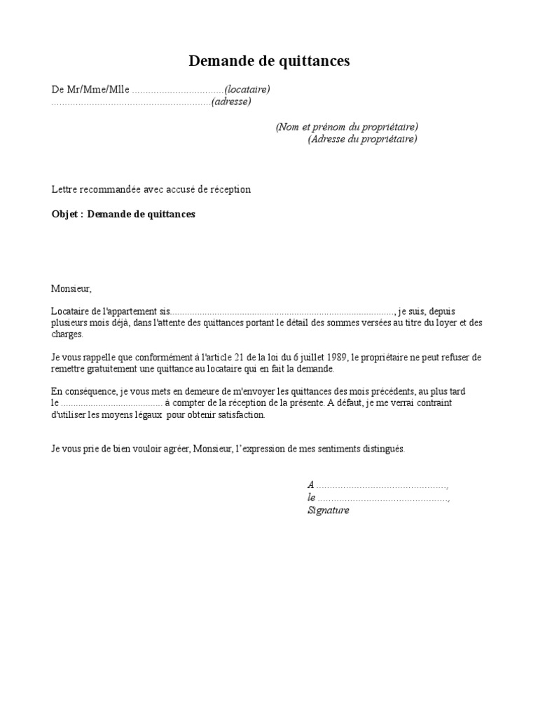 Demande de Quittance | PDF | Droit | Art