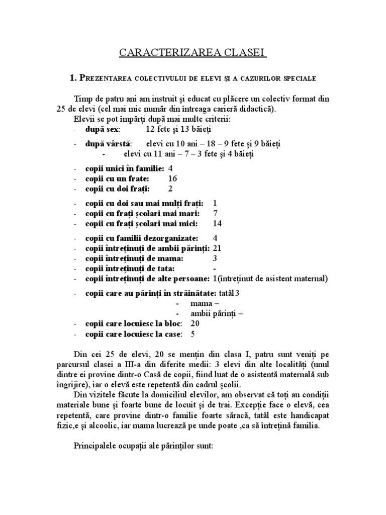 Fisa Caracterizare Elev | PDF