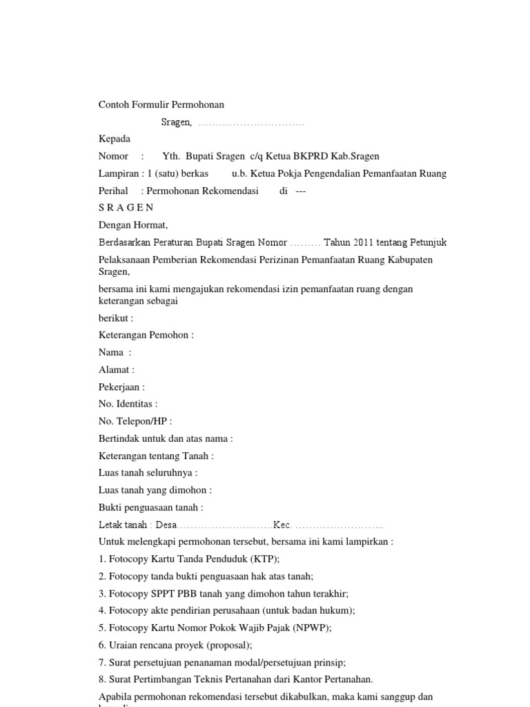 Contoh Formulir Permohonan | PDF