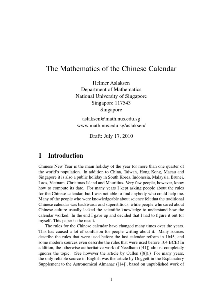The Mathematics of Chinese Calendar | PDF | Social Science | History