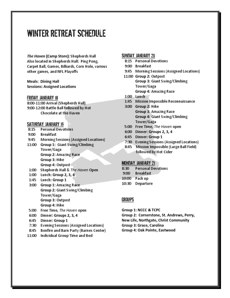 Winter Retreat Schedule 2024 | PDF