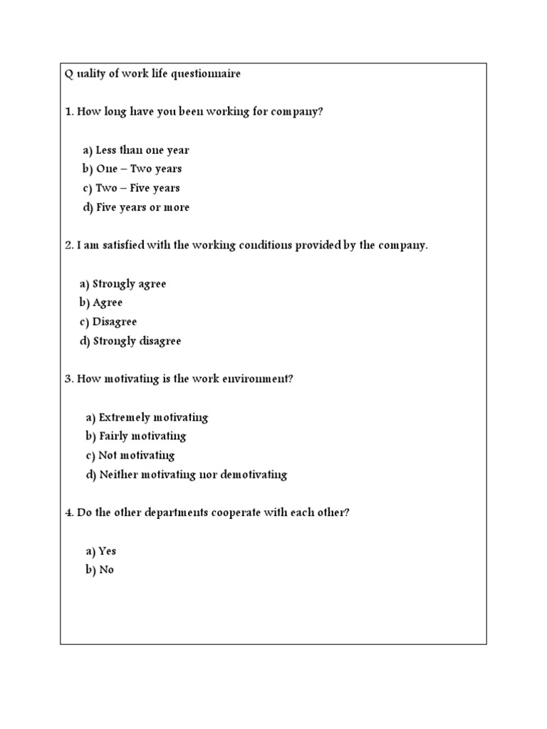 Quality of Work Life Questionnaire | PDF