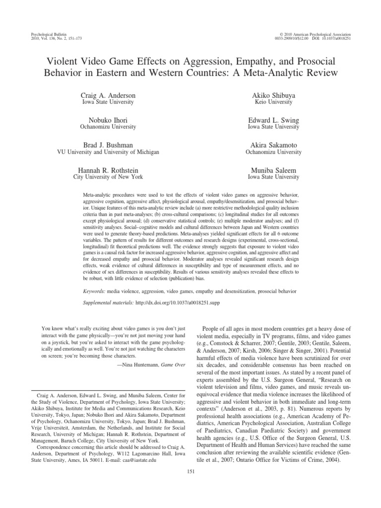 Violent Video Game Effects On Aggression, Empathy, and Prosocial ...
