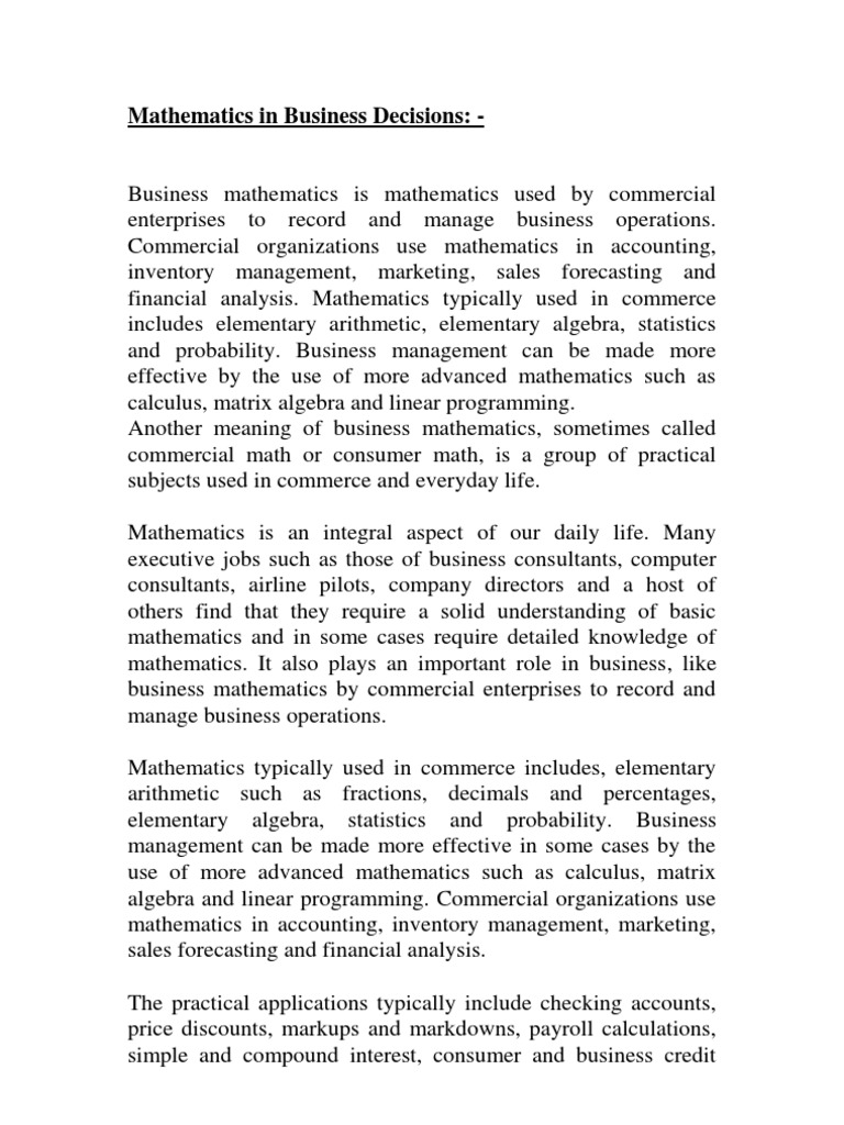 Mathematics in Business Decisions | PDF | Statistics | Teaching Mathematics