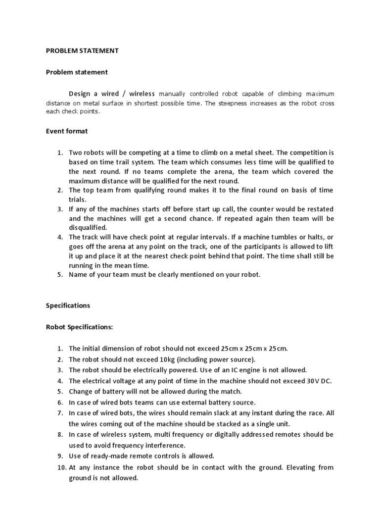 Problem Statement Problem Statement | PDF | Robot | Robotics