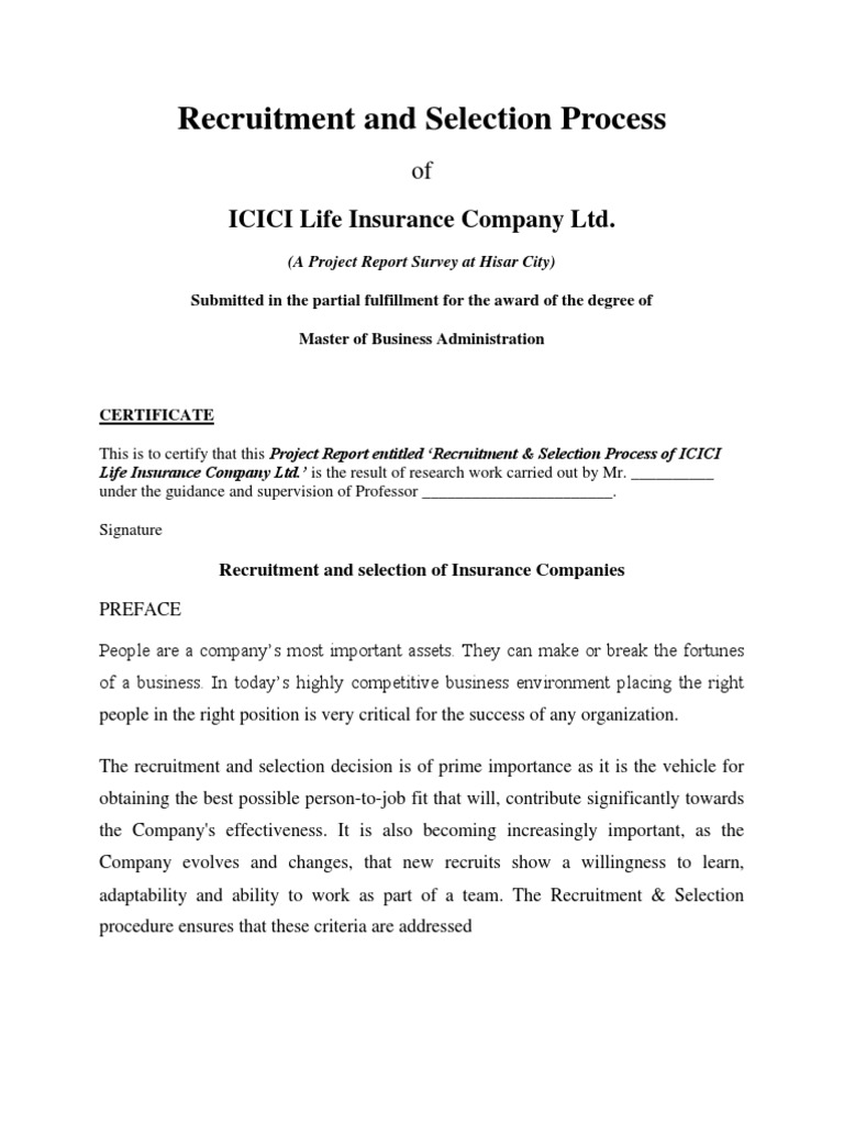 Recruitment and Selection Process: ICICI Life Insurance Company LTD ...