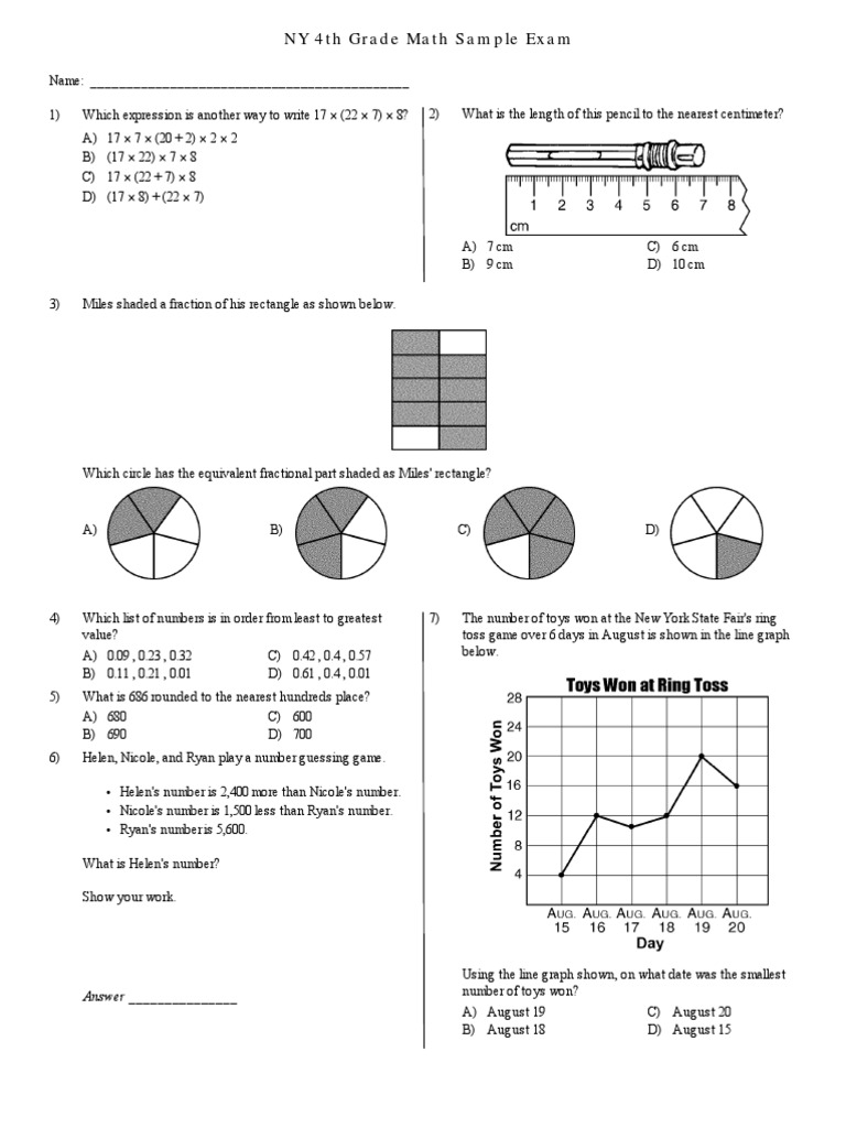 Ny 4th Grade Math Sample Exam Pdf Elementary Geometry Geometry