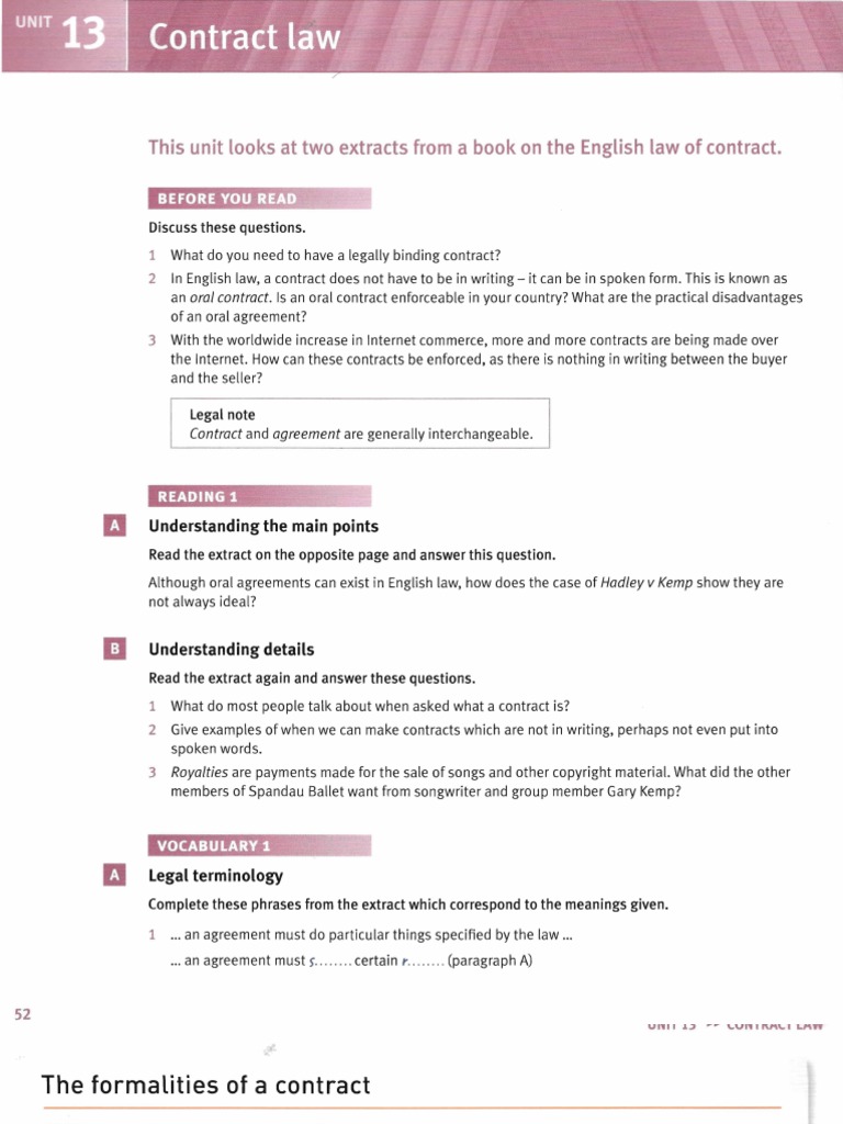 This Unit Looks at Two Extracts From A Book On The English Law of ...