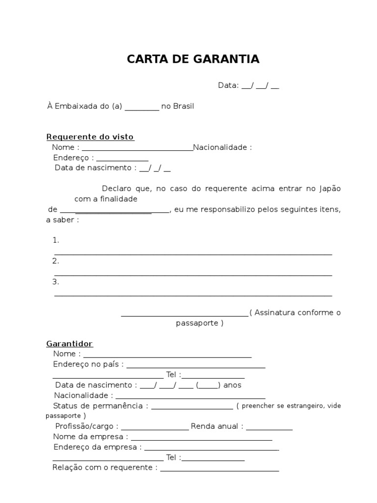 Modelo de Carta Garantia | PDF