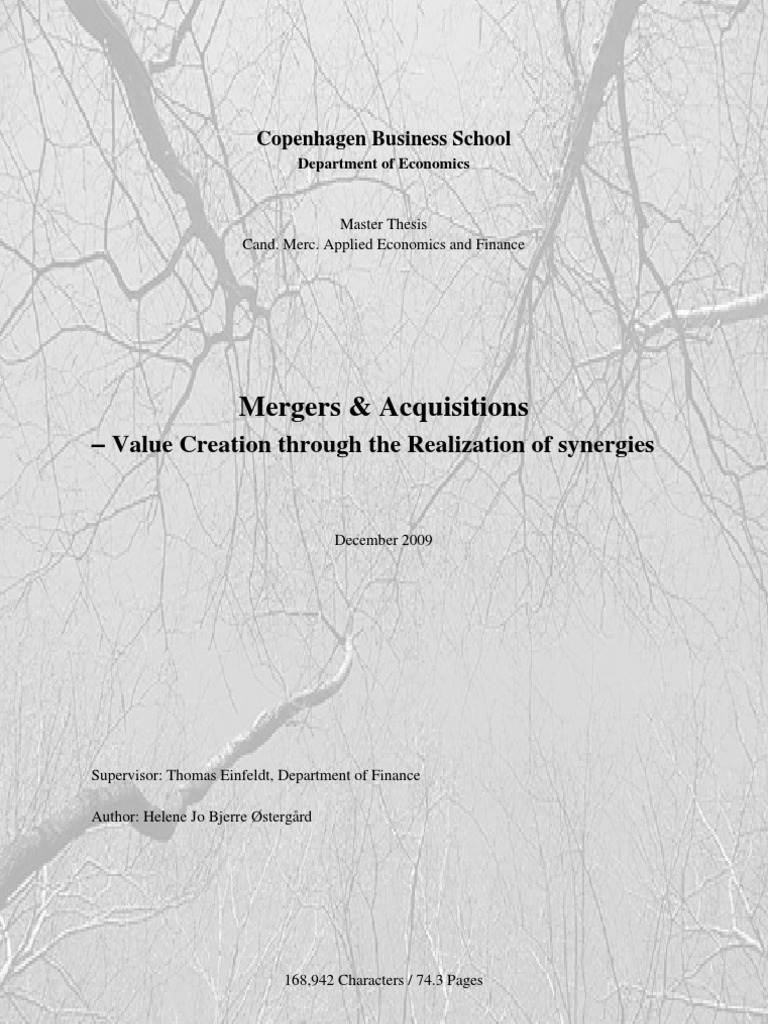 Value Creation Through Synergies in Mergers and Acquisitions | PDF | Mergers And Acquisitions ...