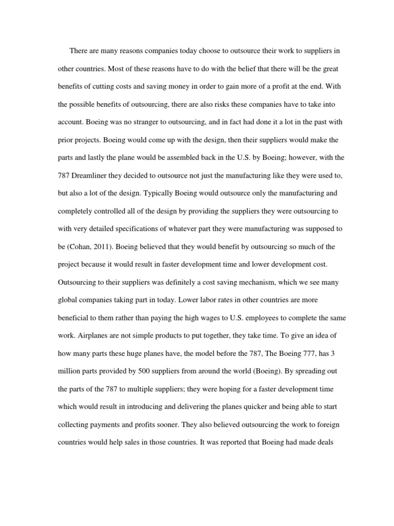 Boeing Case Study - Benefits & Risks of Outsourcing | PDF | Boeing ...