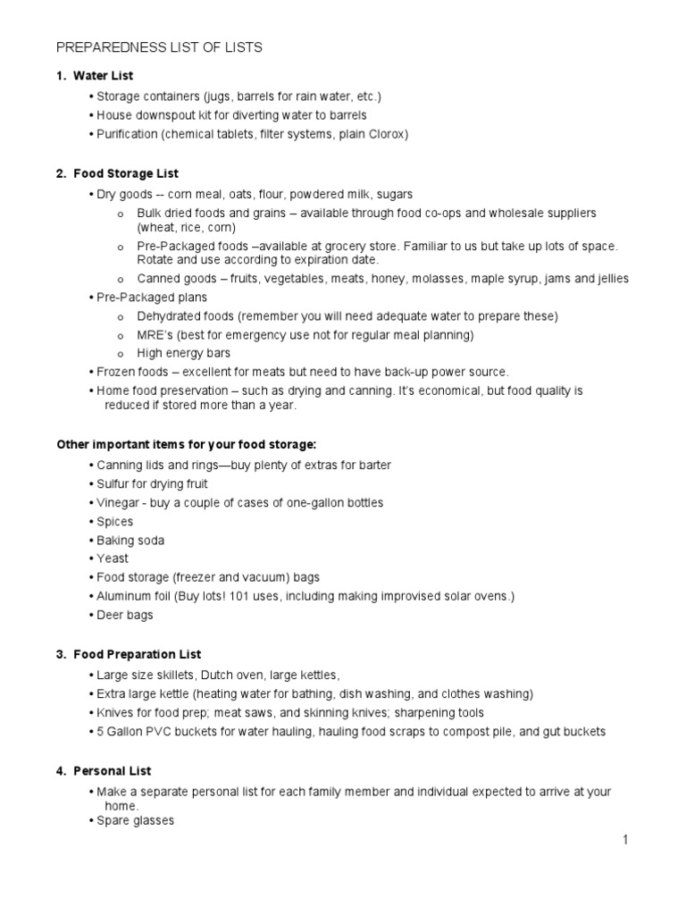 Preparedness List of Lists | Download Free PDF | Food Storage | Fruit ...