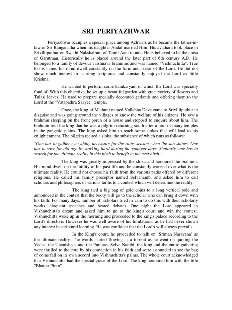 Glories of Perialwar | PDF | Monotheistic Religions | Hindu Philosophy