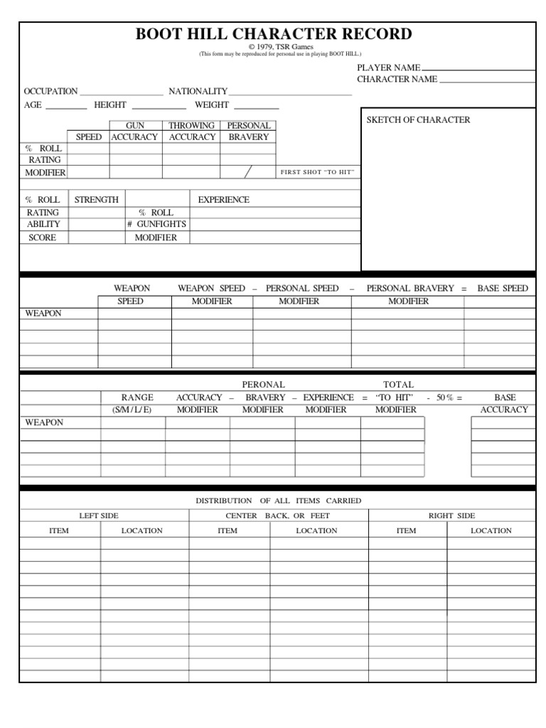 Boot Hill Character Record | PDF