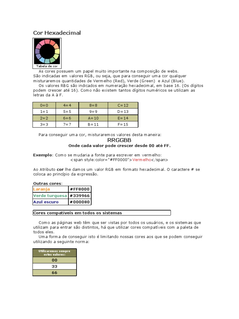 Guia de Cores Hexadecimais Web | PDF