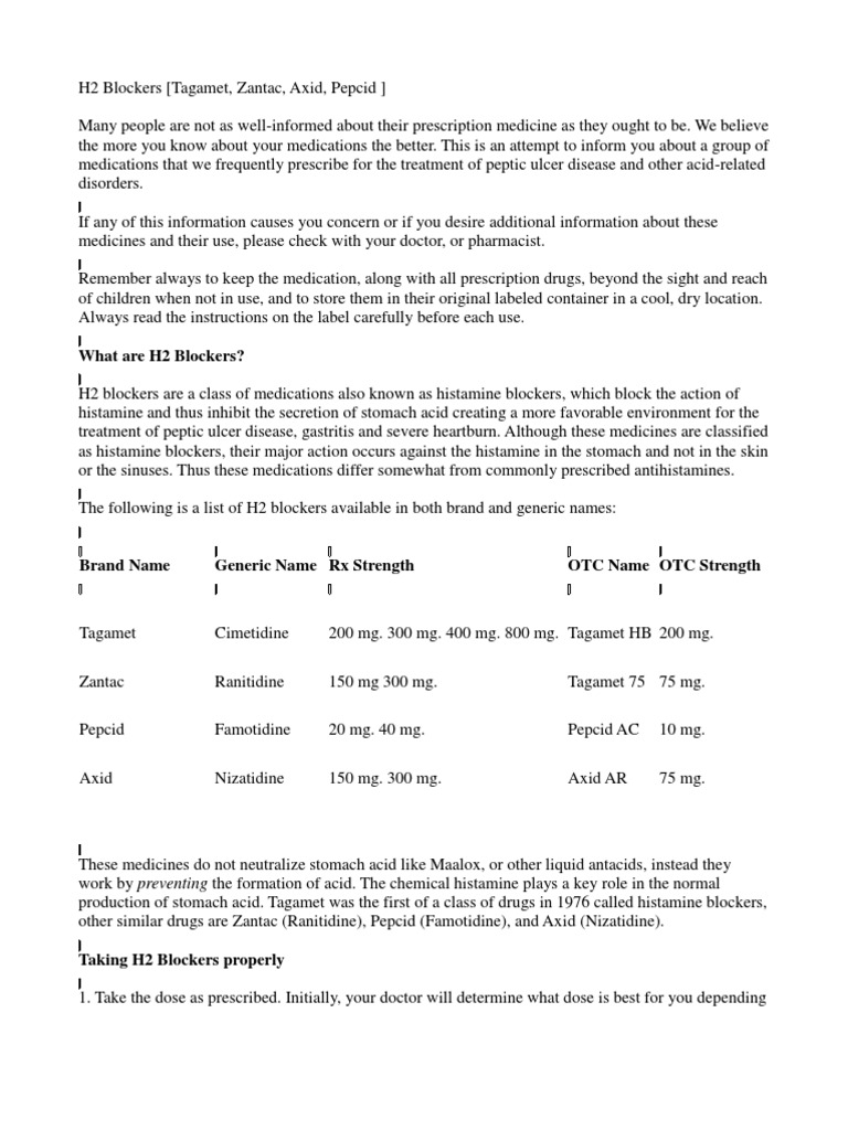 What Are H2 Blockers? | PDF | Gastroesophageal Reflux Disease | Dose ...