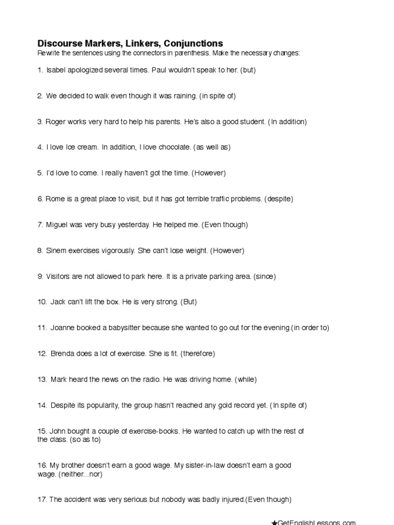 Discourse Markers, Linkers, Conjunctions | PDF