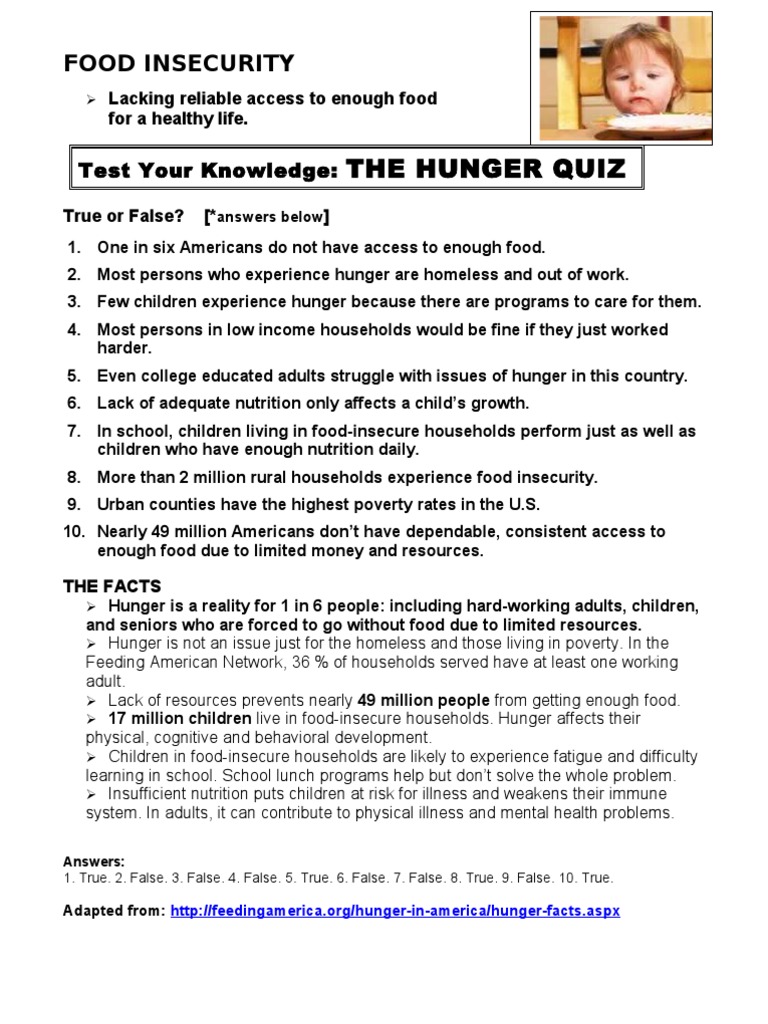 FOOD INSECURITY Test Your Knowledge: The Hunger Quiz | Food Security ...
