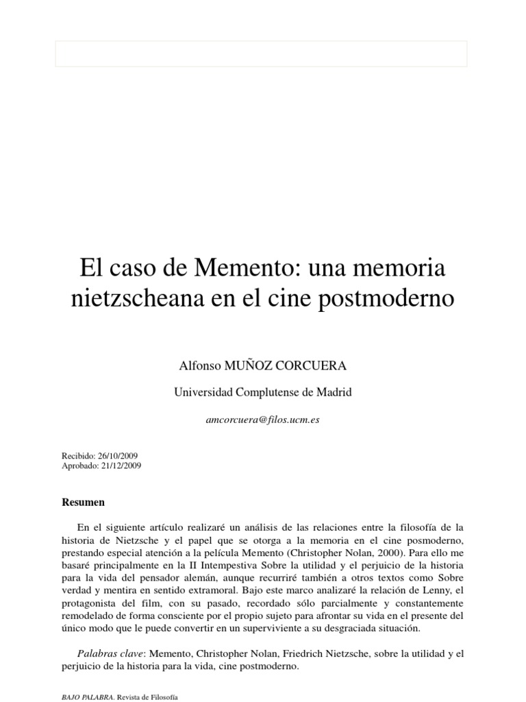 Analisis Memento | PDF | Memoria | Ciencia cognitiva