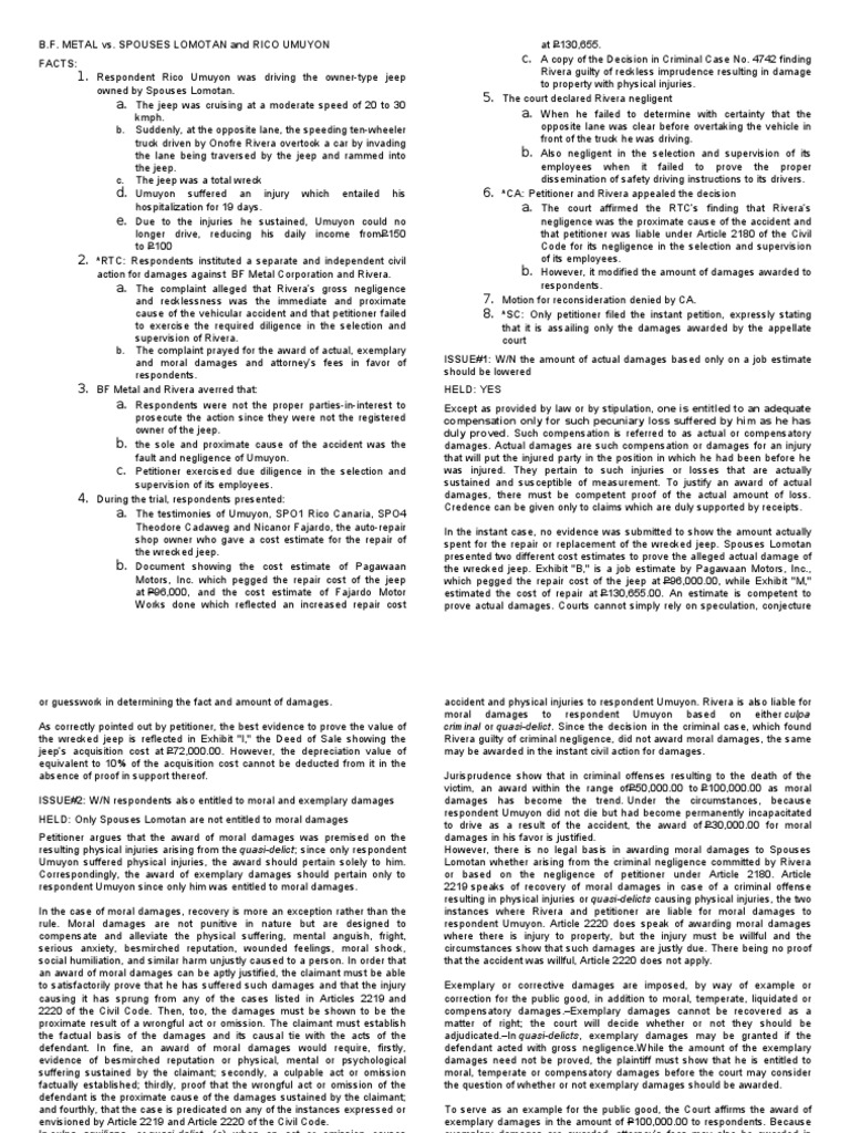BF Metal Vs LOMOTAN | PDF | Damages | Punitive Damages