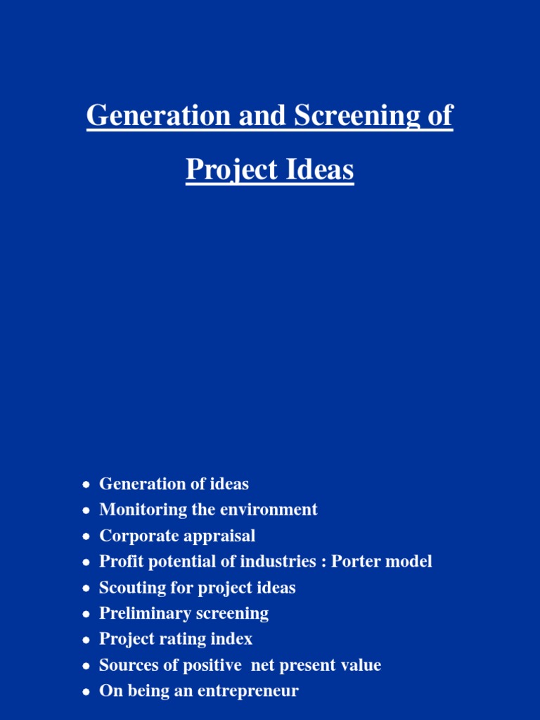 Generation and Screening of Ideas Project | PDF | Entrepreneurship | Net Present Value