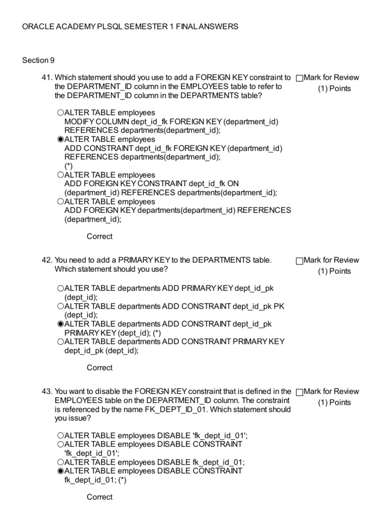 Oracle PLSQL Semester 1 Final Answers | PDF | Software Design | Information Technology Management