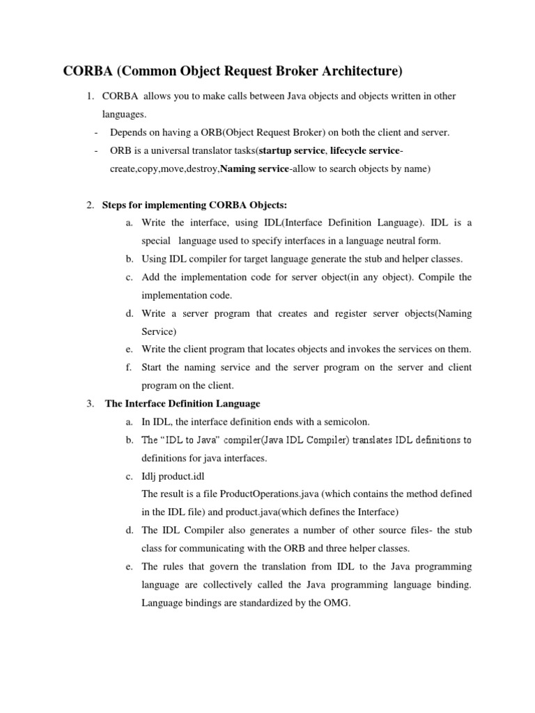 Corba Common Object Request Broker Architecture Pdf Common Object Request Broker